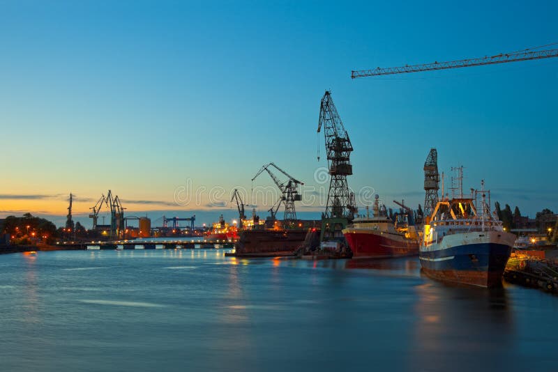 Shipyard at night stock photo. Image of lights, dock - 24939758