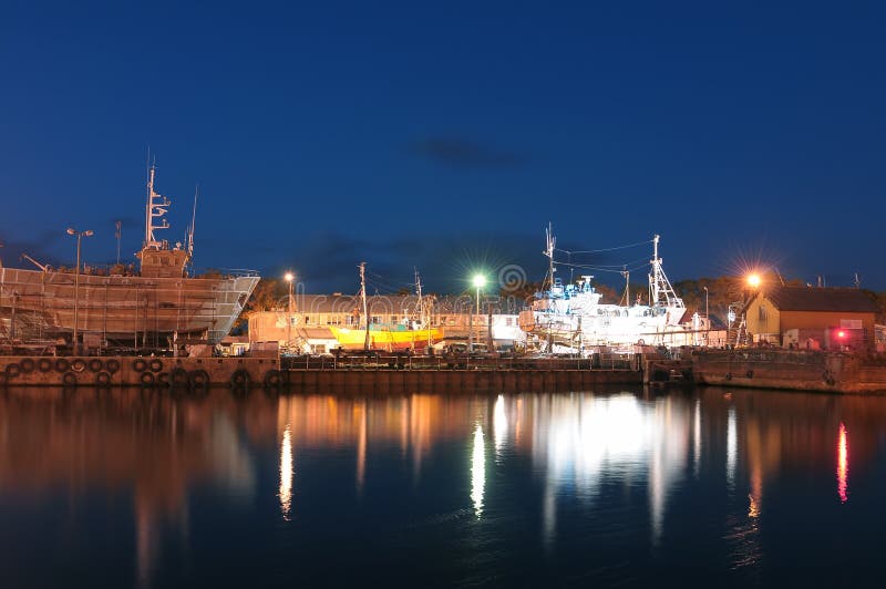 Shipyard at night stock image. Image of construction, boat - 6299991