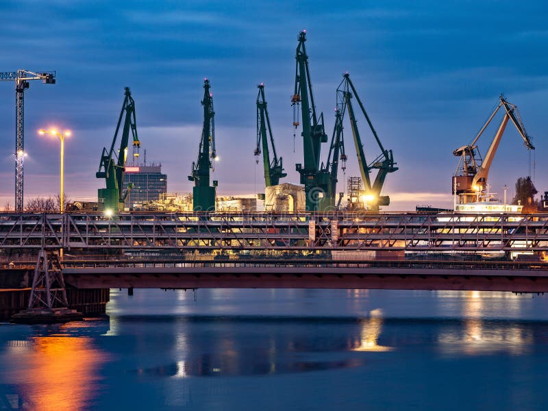 Shipyard at night stock photo. Image of crane, reflected - 13147170