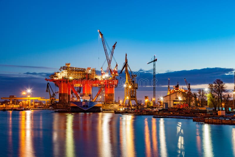 Shipyard at night stock image. Image of poland, morning - 71574181
