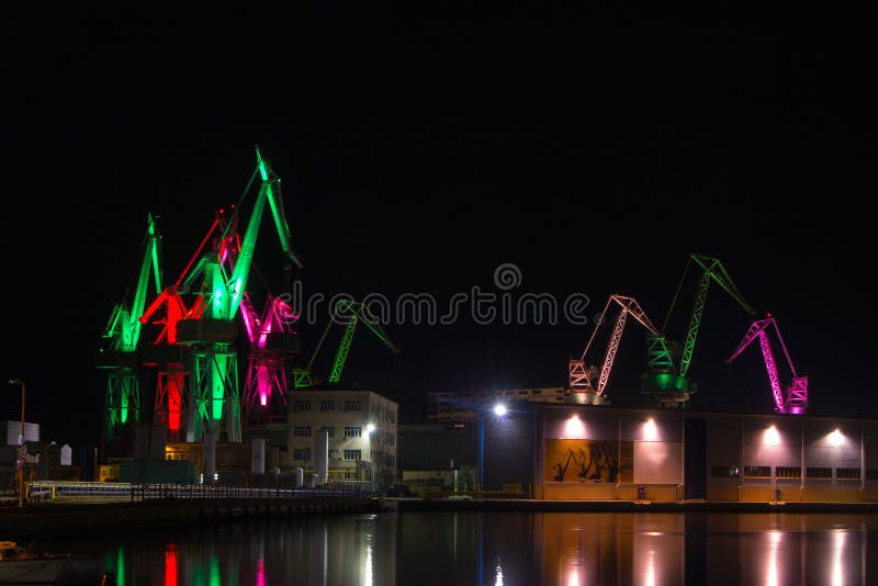 Shipyard at night stock image. Image of boat, marine - 123921527