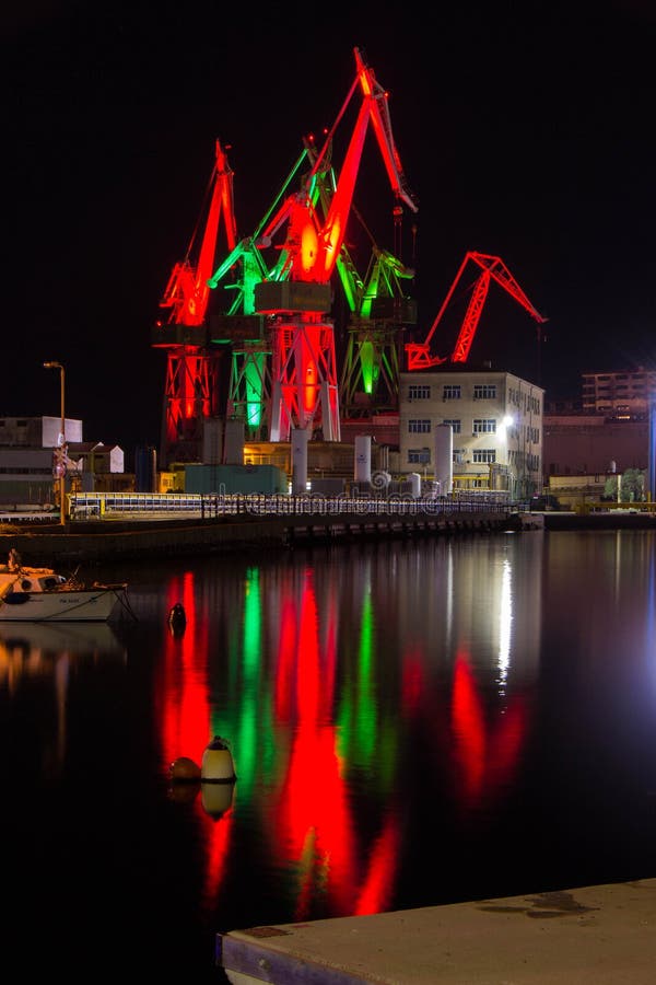 Shipyard at night stock photo. Image of cargo, marine - 123921602