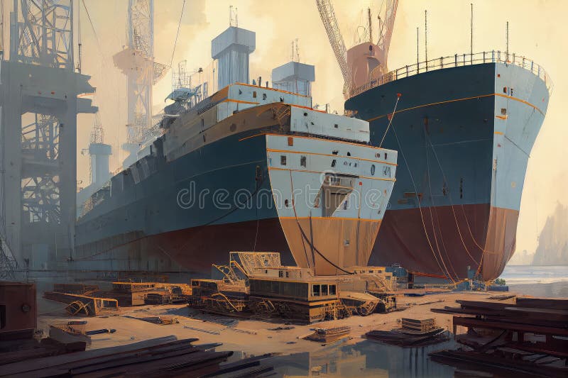 Shipyard, with Numerous Vessels in Various Stages of Construction Stock ...
