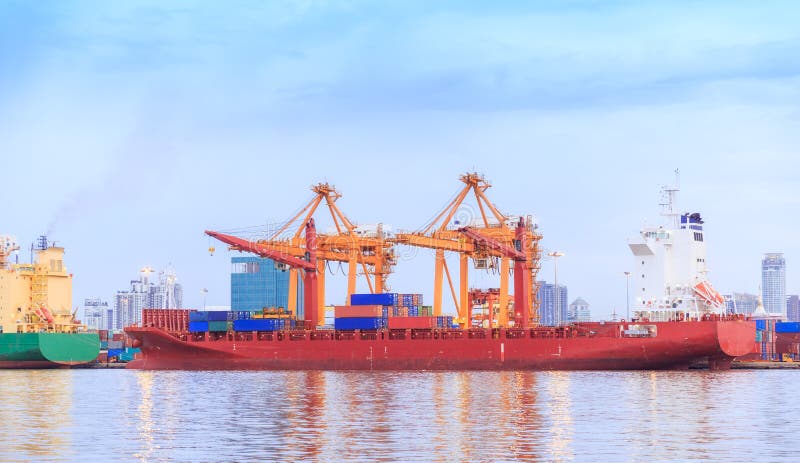 Shipyard Port Terminal Loading in the Evening. Stock Image - Image of ...