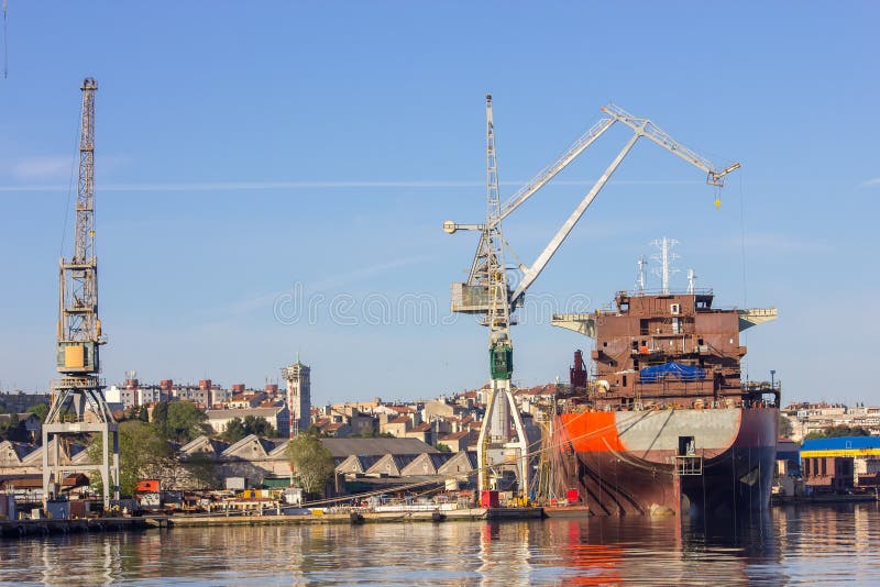 Shipyard in Pula, Croatia. stock image. Image of lift - 71793079