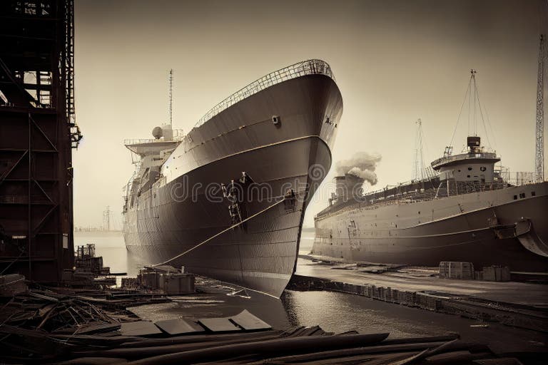 Shipyard, with Rows of Completed Ships Ready for Launch Stock ...
