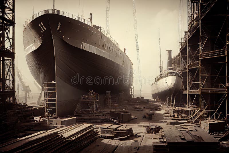 Shipyard with Rows of Finished Vessels in Various Stages of ...