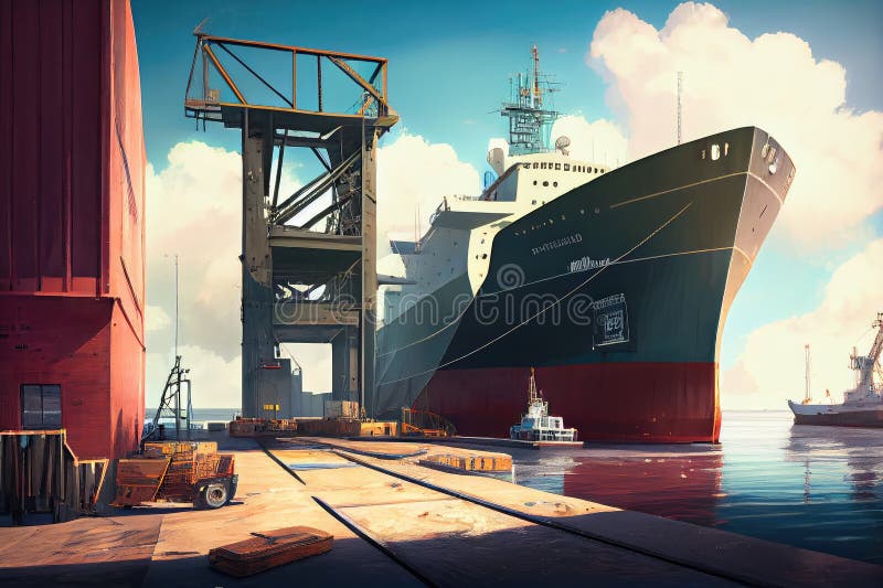 Shipyard S Floating Dock, with Newly Built Ship in the Background Stock ...