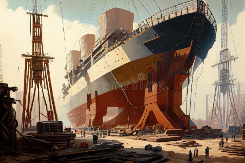 Shipyard, with Ship Being Built from the Ground Up, Using Modern Tools ...