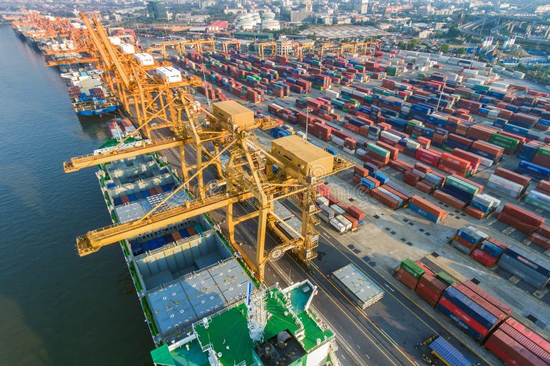 Shipyard with Shipping Containers Aerial View Stock Image - Image of ...