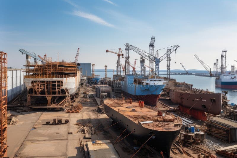 Shipyard, with Ships in Various Stages of Construction and Repair Stock ...