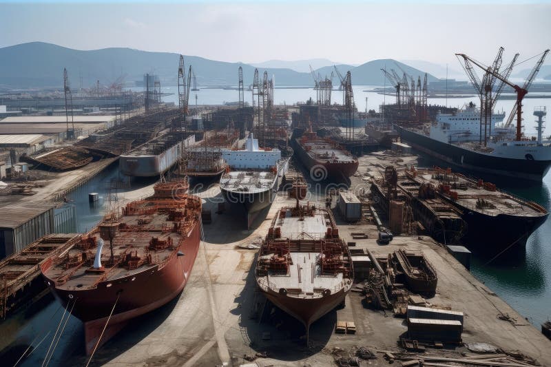 Shipyard, with Ships in Various Stages of Construction and Repair Stock ...