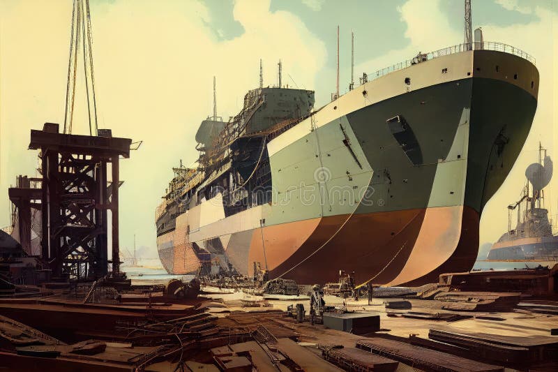Shipyard with a Variety of Ships in Different Stages of Construction ...