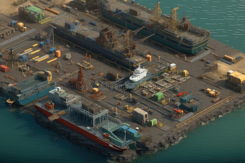 Shipyard, with a Variety of Ships Under Construction and in Various ...