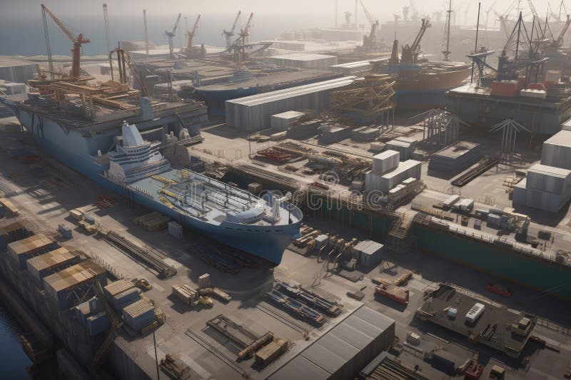 Shipyard, with a Variety of Ships Under Construction and in Various ...