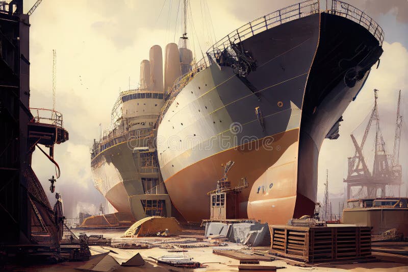 Shipyard, with a Variety of Vessels Under Construction and in Various ...