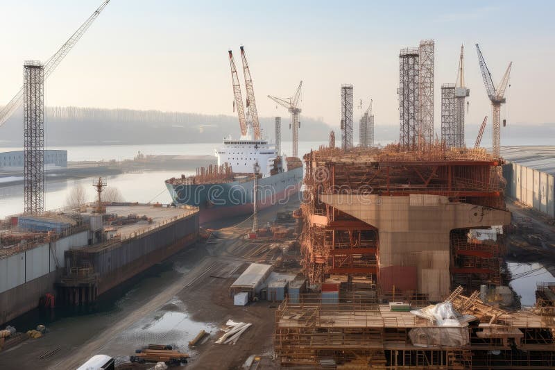 Shipyard, with Various Vessels Under Construction and in Various Stages ...