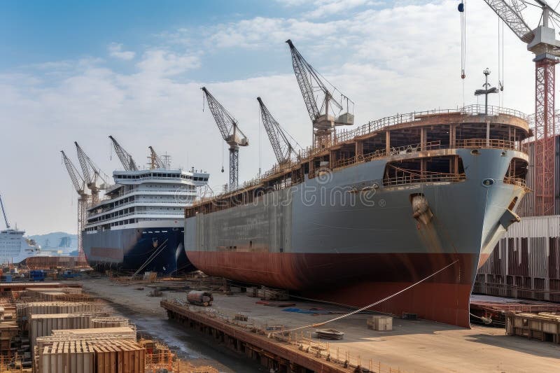 Shipyard, with Various Vessels Under Construction and in Various Stages ...