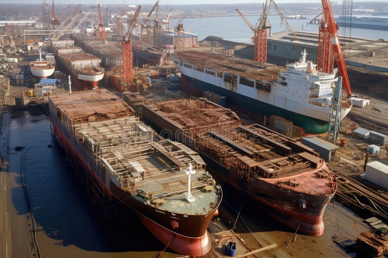Shipyard, with Various Vessels Under Construction and in Various Stages ...