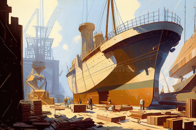 Shipyard, with Vessels of All Sizes Being Constructed, Refitted, and ...