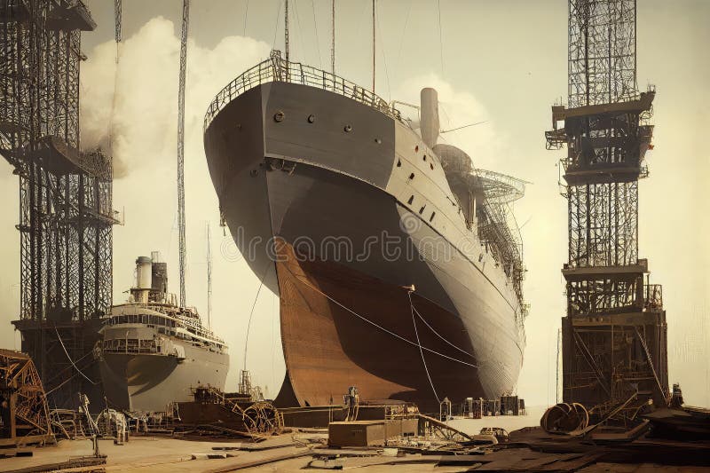 Shipyard, with Vessels of All Sizes Being Constructed, Refitted, and ...