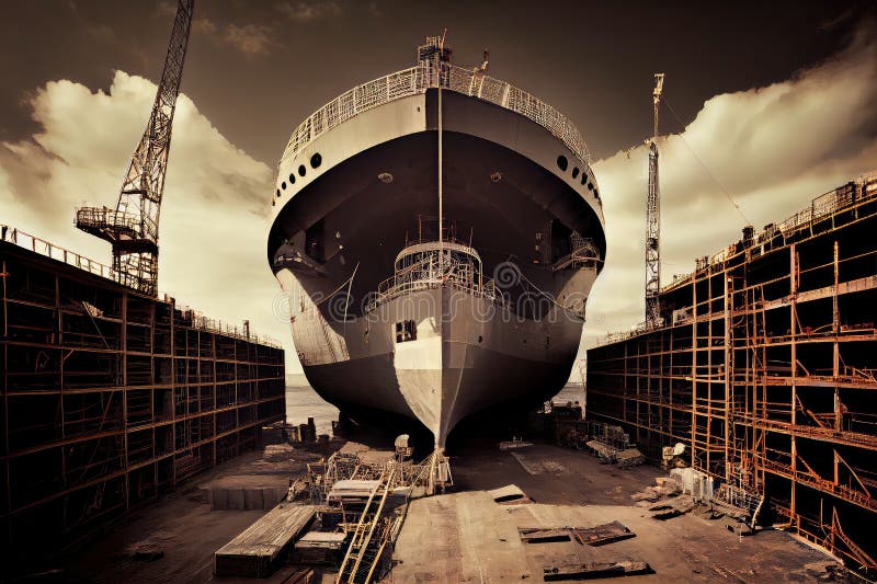Shipyard, with View of Cargo Ship Being Constructed in Dry Dock Stock ...