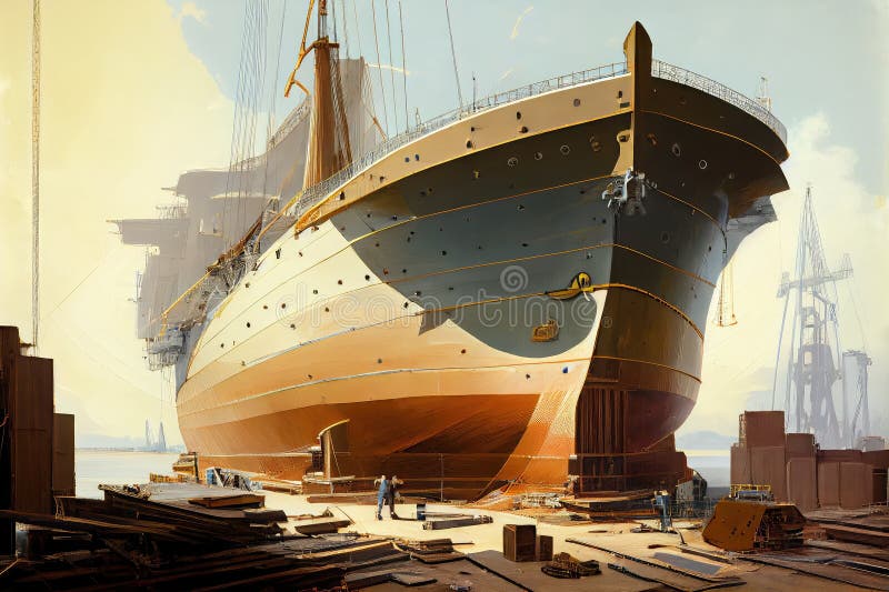 Shipyard, with View of a Ship Being Built from the Keel Up Stock ...