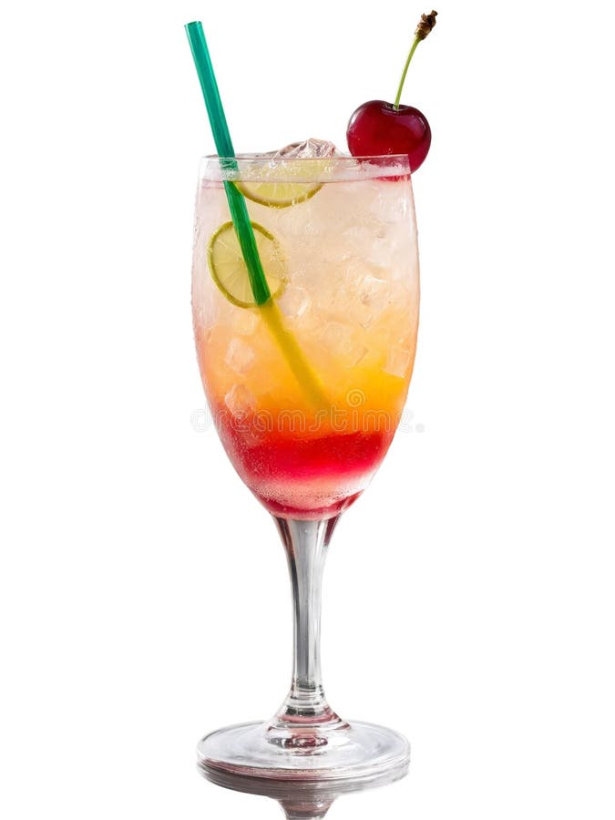 Shirley Temple Tall Glass With Grenadine Lemon Lime Soda And Cherry Non Alcoholic Mocktail Stock