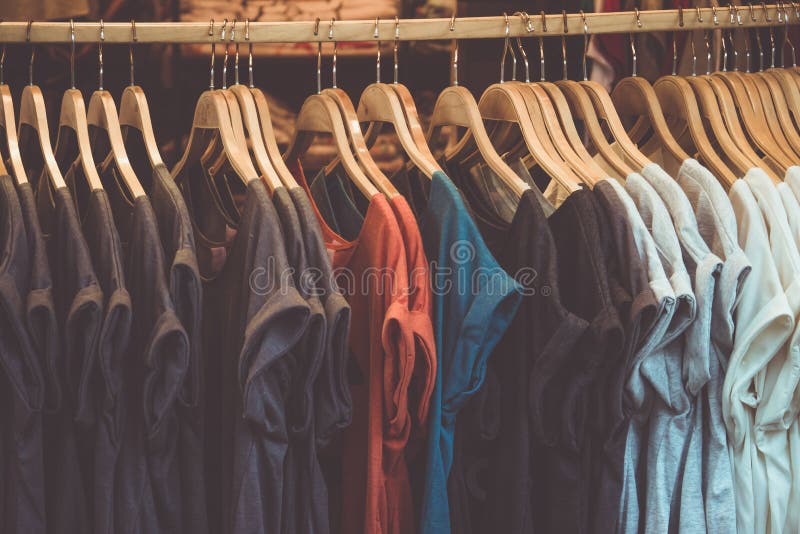 Shirt on rack stock photo. Image of cotton, wear, brown - 83435946