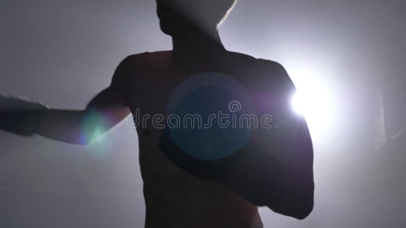 Shirtless Boxer Shadow Boxing As Exercise for Big Fight, Smoke ...