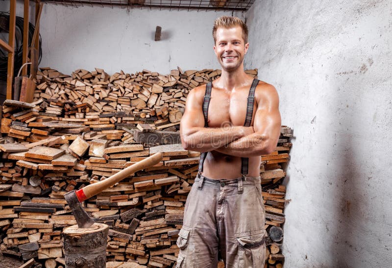 Shirtless Lumberjack with an Axe Stock Image - Image of macho ...