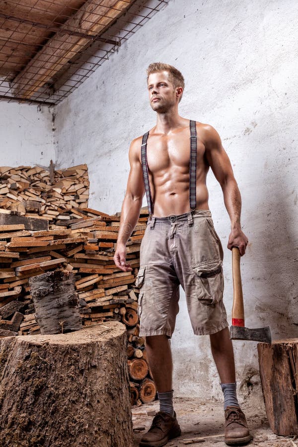 Shirtless Lumberjack With An Axe Stock Image - Image of charming ...