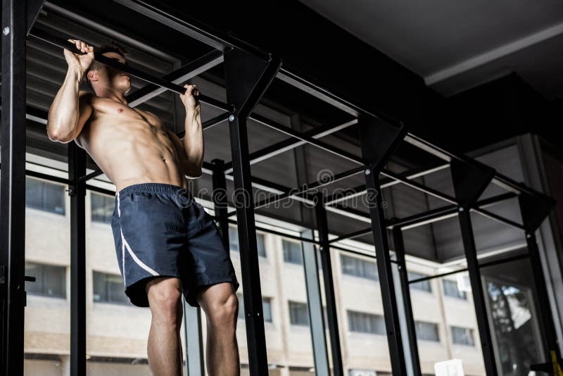 Shirtless Man Doing Pull Up Stock Photo - Image of health, exercise ...