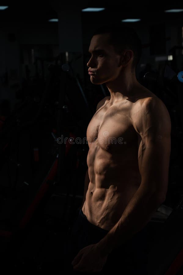 Shirtless Man with Sculpted Body Posing in the Gym. Stock Image - Image ...