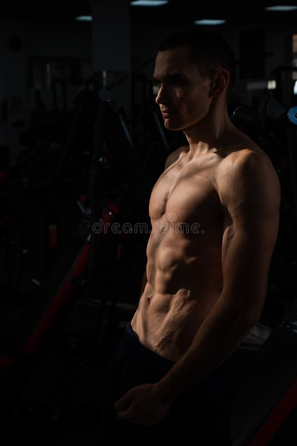 Shirtless Man with Sculpted Body in the Gym. Stock Photo - Image of ...