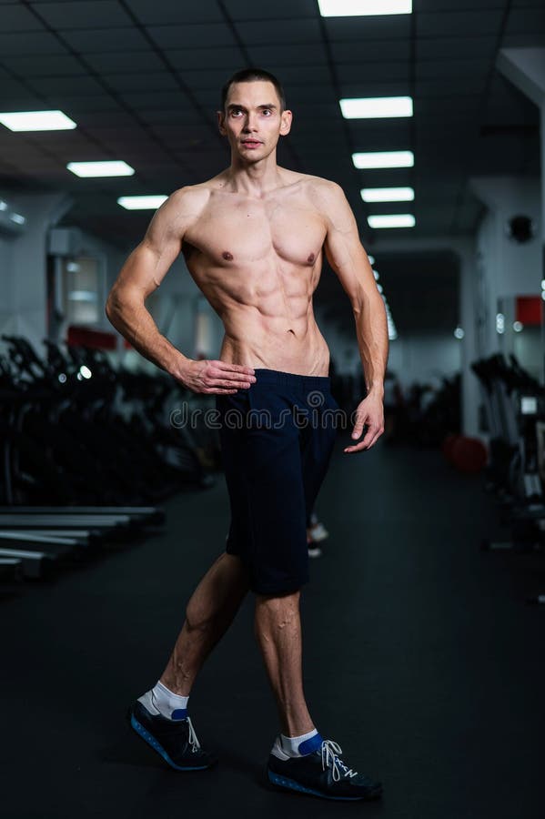 Shirtless Man with Sculpted Body in the Gym. Stock Image - Image of ...