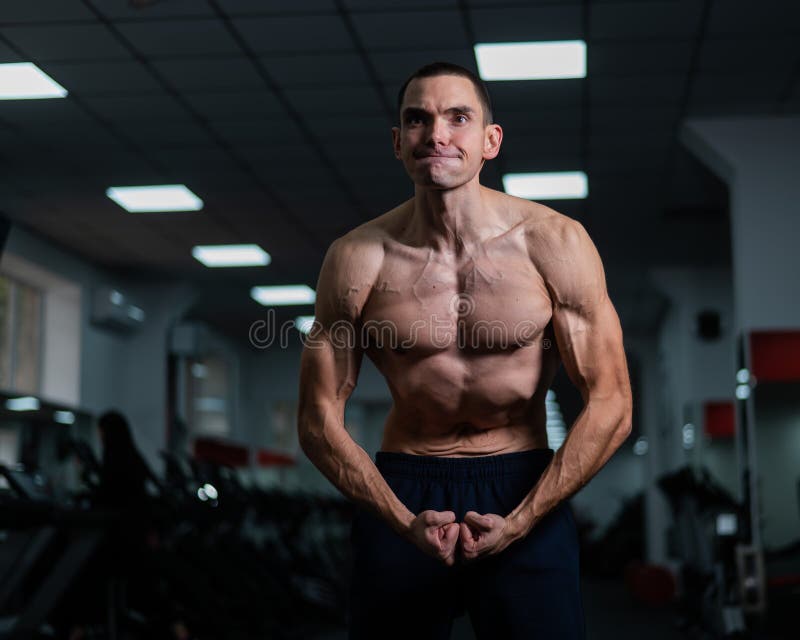 Shirtless Man with Sculpted Body Posing in the Gym. Stock Image - Image ...