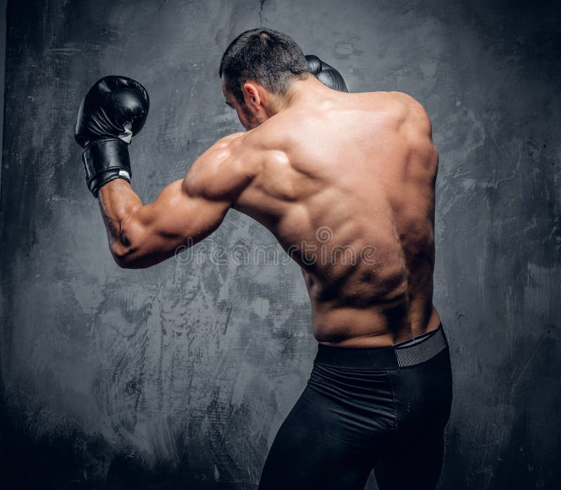 Shirtless Muscular Fighter from the Back. Stock Photo - Image of boxer ...