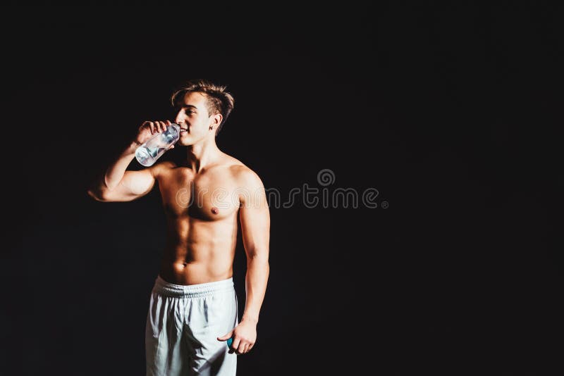 Shirtless Muscular Man Drinking Water Stock Photo - Image of ...
