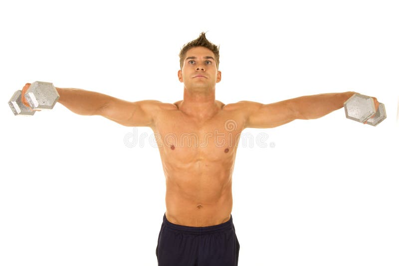 Shirtless Sterke Mens Legt Dumbell Terug Pers Stock Afbeelding - Image ...