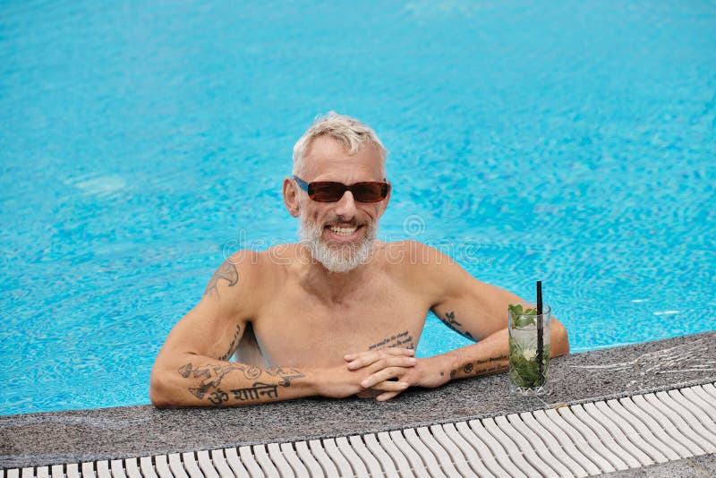Relaxed And Shirtless Middle Aged Man Stock Image Image Of Sitting Peaceful 289563391