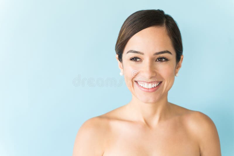 Happy Shirtless Woman Against White Background Stock Image Image Of