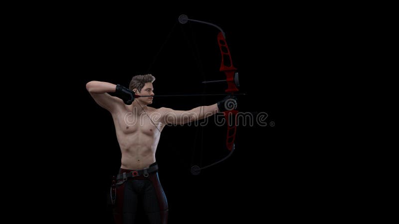 3D Render : a Shirtless Young Male Archer Pose Practicing Archery in ...