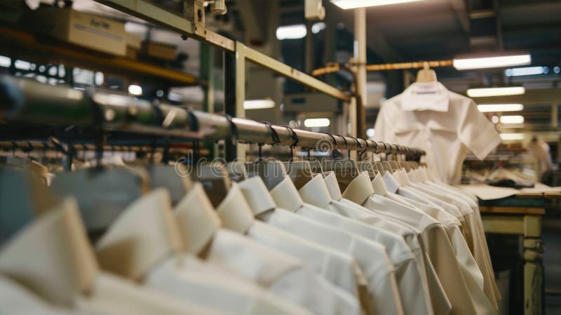 Shirts Hanging on Rack in Factory for Mass Production Stock Photo ...