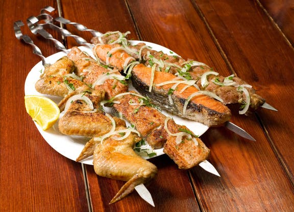 Shish kebab stock photo. Image of quickly, sword, wooden - 14040518