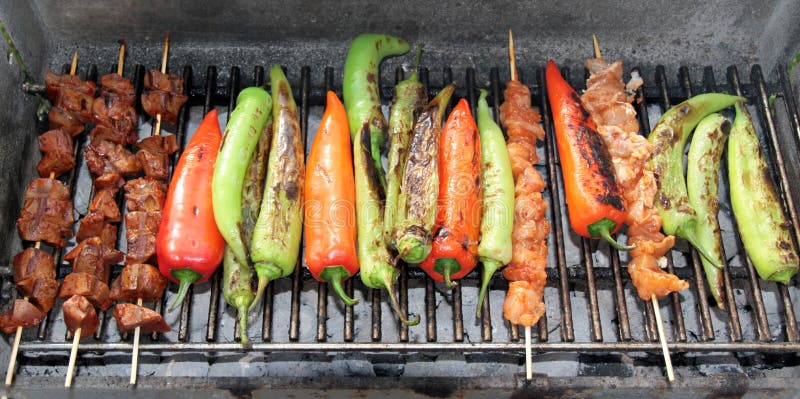 Shish kebab on hot grill stock photo. Image of roast - 31297916
