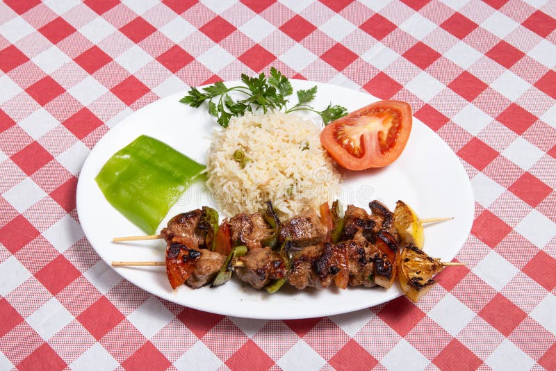 Shish Kebab Kuzu Shish with Rice Stock Photo - Image of cooking, lamb ...