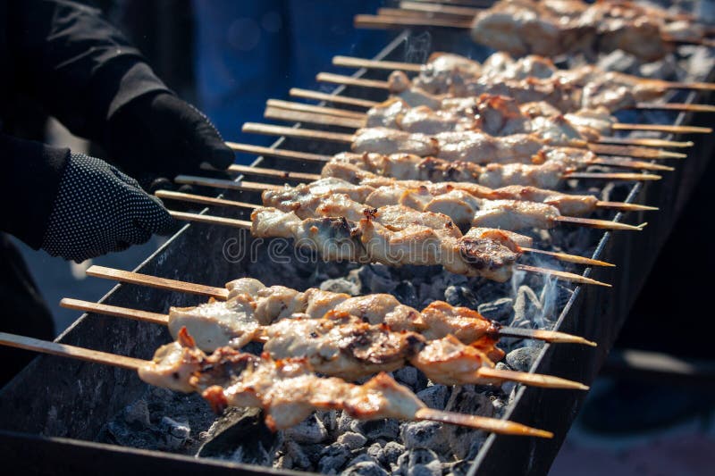 Shish Kebab on Skewers Cooked on a Barbecue Stock Image - Image of ...