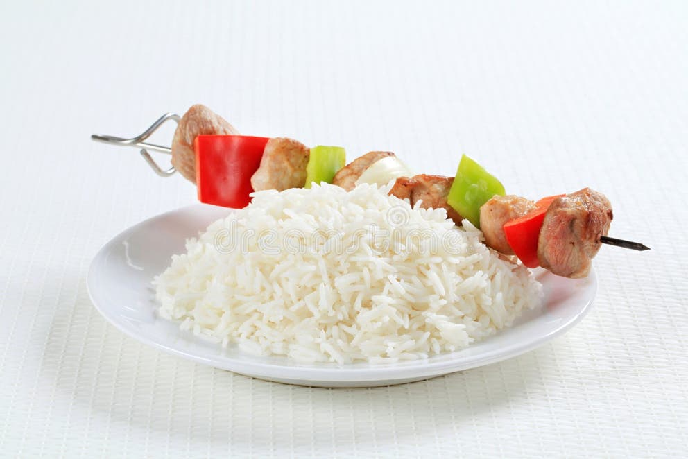 Shish kebabs with rice stock photo. Image of meat, green - 38096384