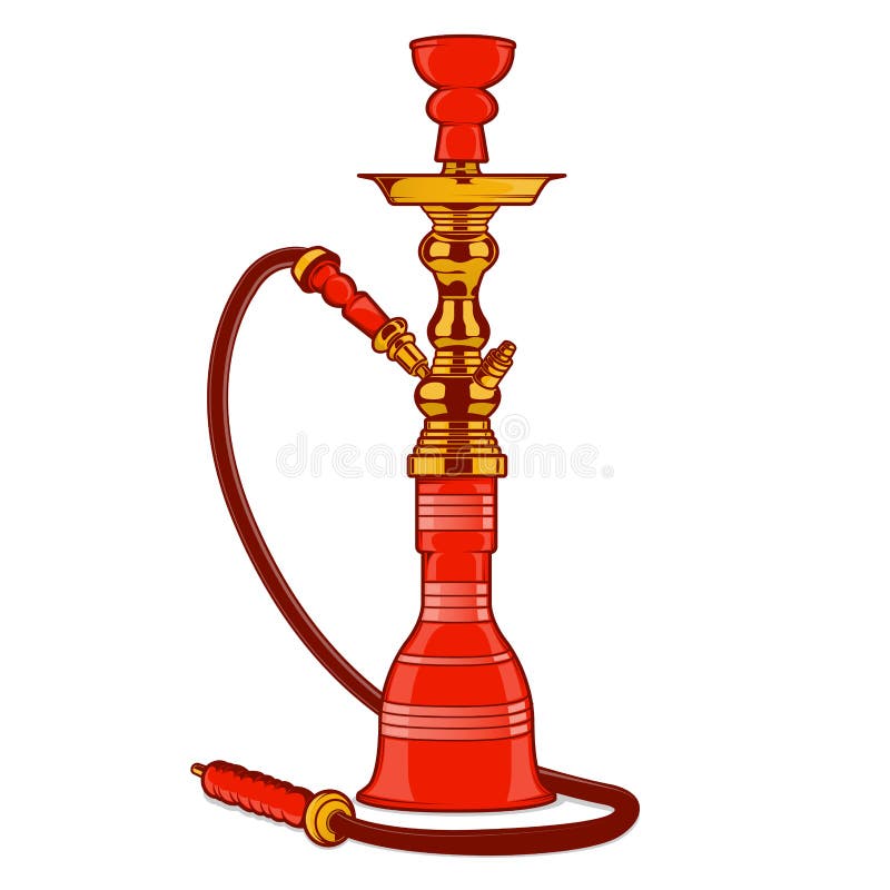 Shisha with Pipe Isolated on White Background. Colored Line Art. Retro ...
